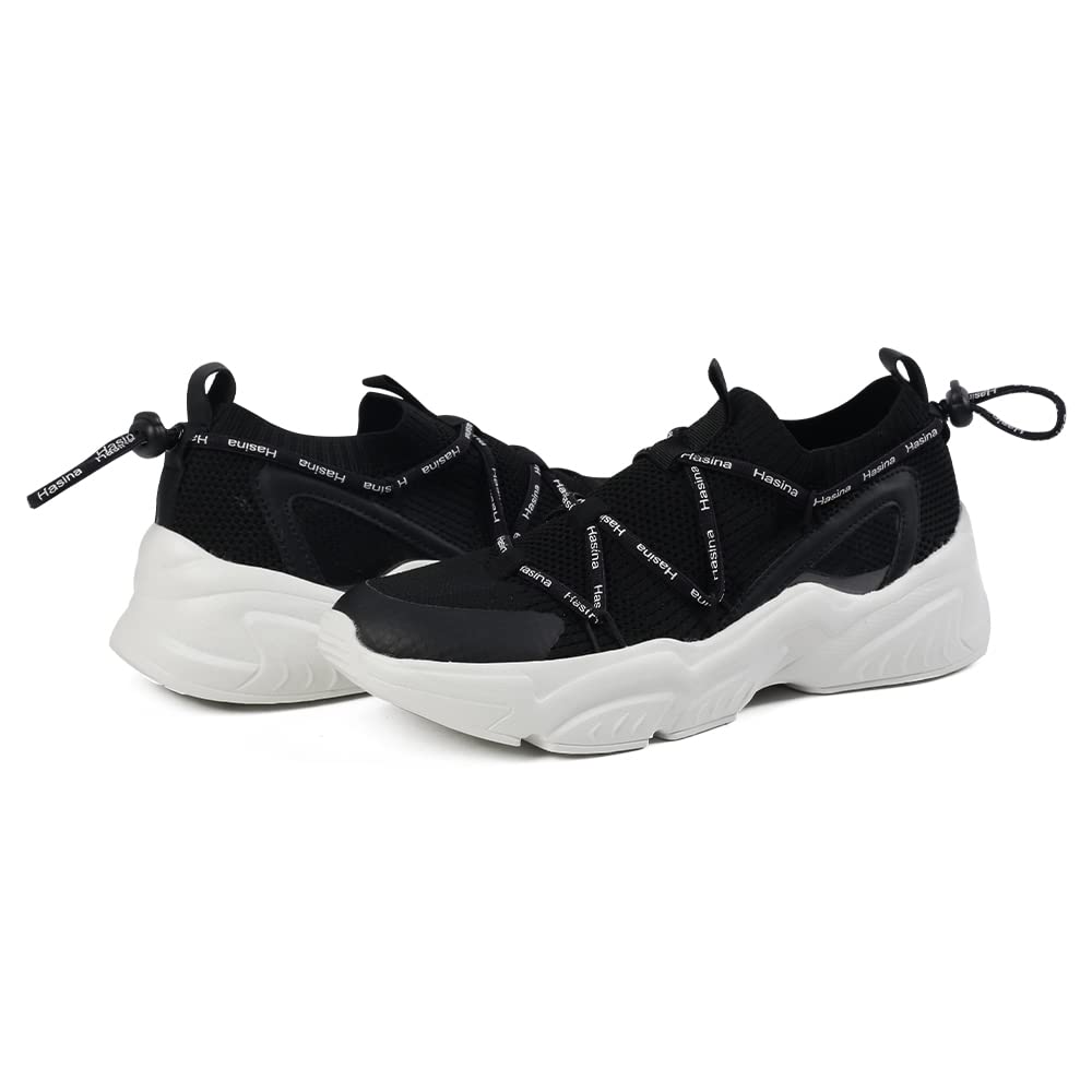 Hasina Women's Running Shoes Slip On Tennis Walking Sneakers Lightweight Breathable Mesh Upper Workout Casual Sports Shoes (White/Black,8.5)