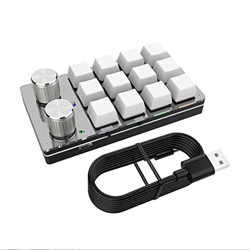Jteyult Cable USB Macro Mini Keyboard 12 2 Knob Programming Keypad Hot-Swap Customization Gaming Mechanical Keyboard(Black)