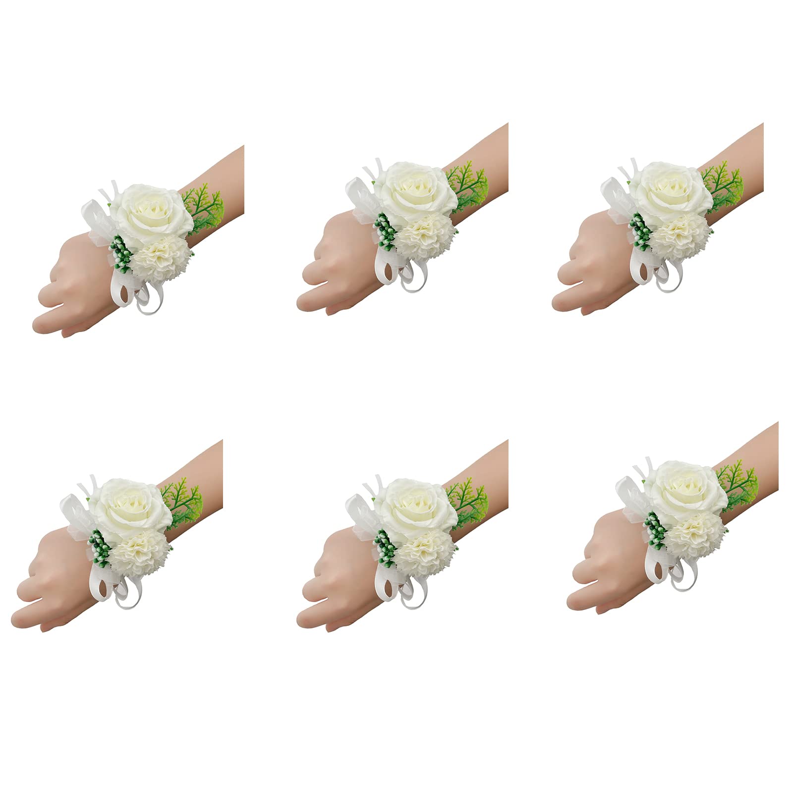 Zalaxt 6 pcs Artificial Flowers Bridesmaid Wrist Corsage Bracelet Set, Corsage Wristlet for Wedding Party Prom Decoration