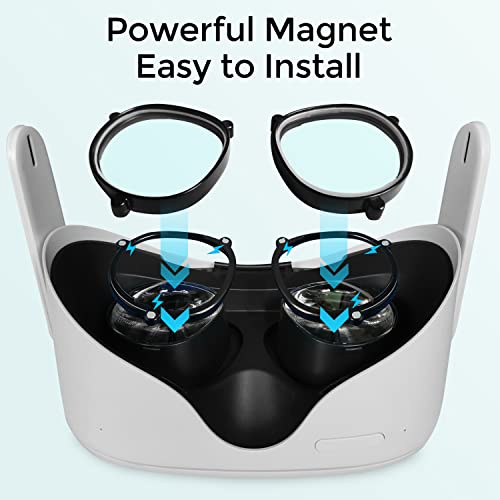 Lens Insert Compatible with Quest 2 - Sonicgrace for VR Quest 2 Myopia Lens Glass with Blue Light Filter, Alloy Magnetic Frame and Lens Combination, Easy to Install (SPH:-2.00, Left)