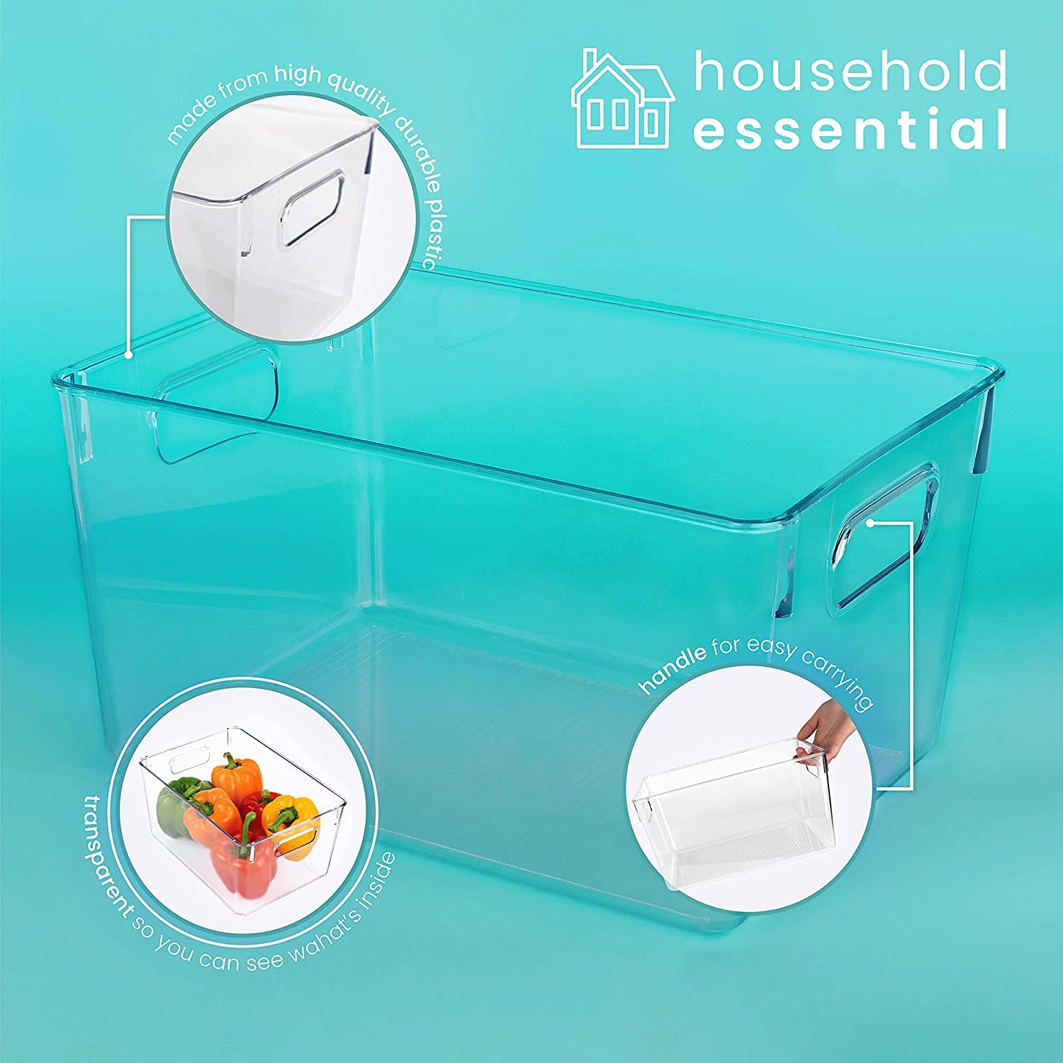 Homeries Pantry Organizer, Clear Storage Bins, for Kitchen, Pantry, Cabinets, for Storing Packets, Spices, Sauce, Snacks, Cans 11βx8βx6β (Pack Of 6)