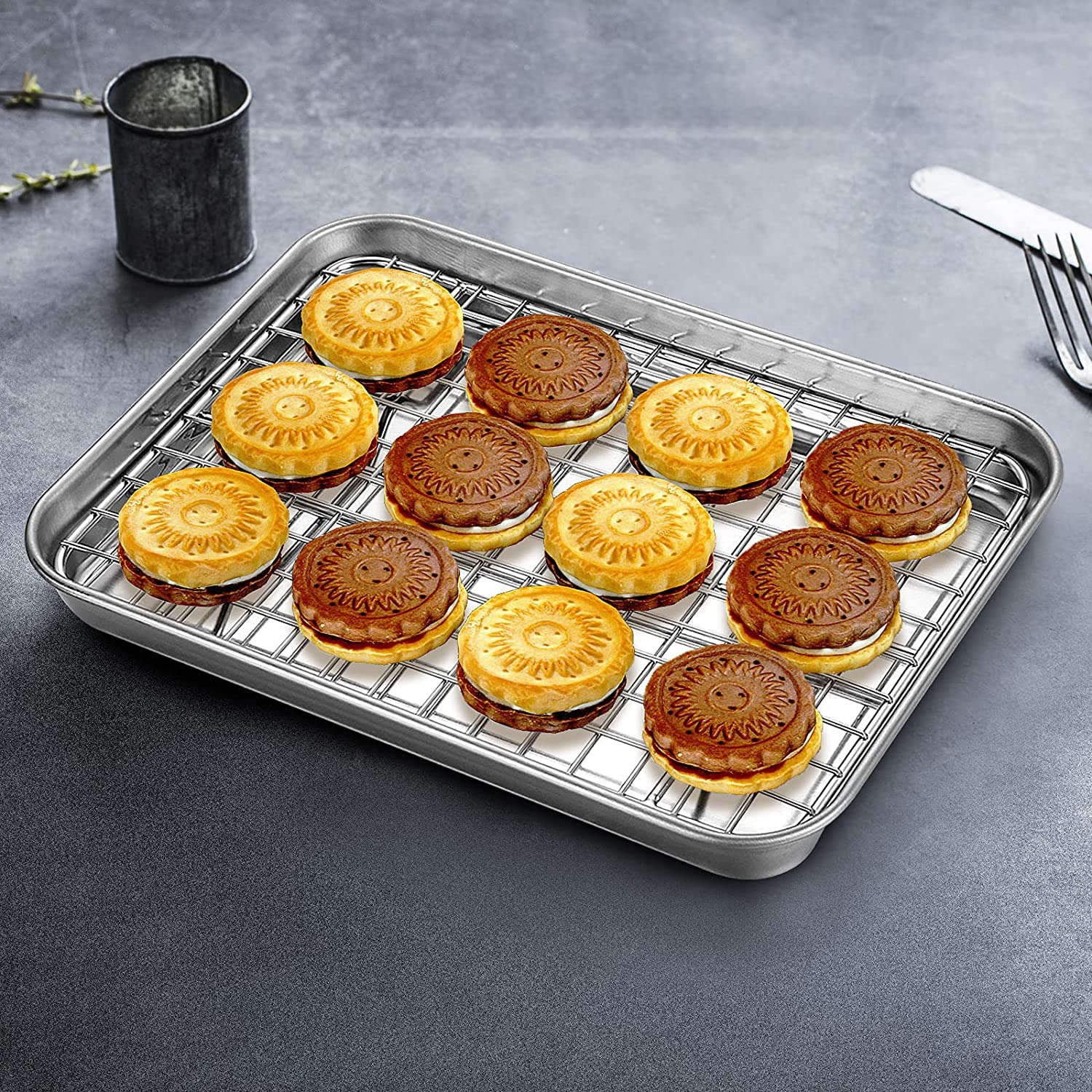 HOHUNGF Medium Stainless Steel Cooking Rack Set 2, Large Baking Rack Pack of 2, for Cooling Baking Roasting Grilling Drying, Rectangle 11.6 x 9 x 0.6 Inch Toaster Oven, Oven & Dishwasher Safe