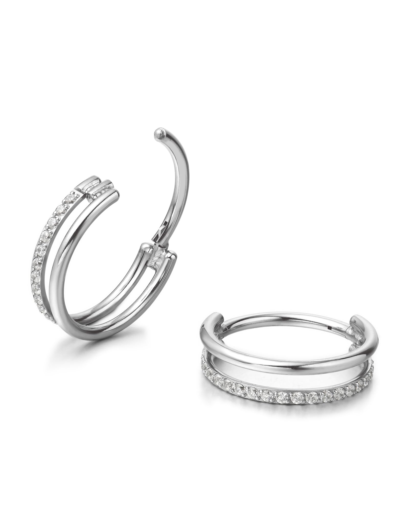 G23 Pure Titanium Huggie Hoop Earrings,12mm Hypoallergenic for Sensitive Ears Pave Cubic Zirconia (18G(1.0mm) Silver)
