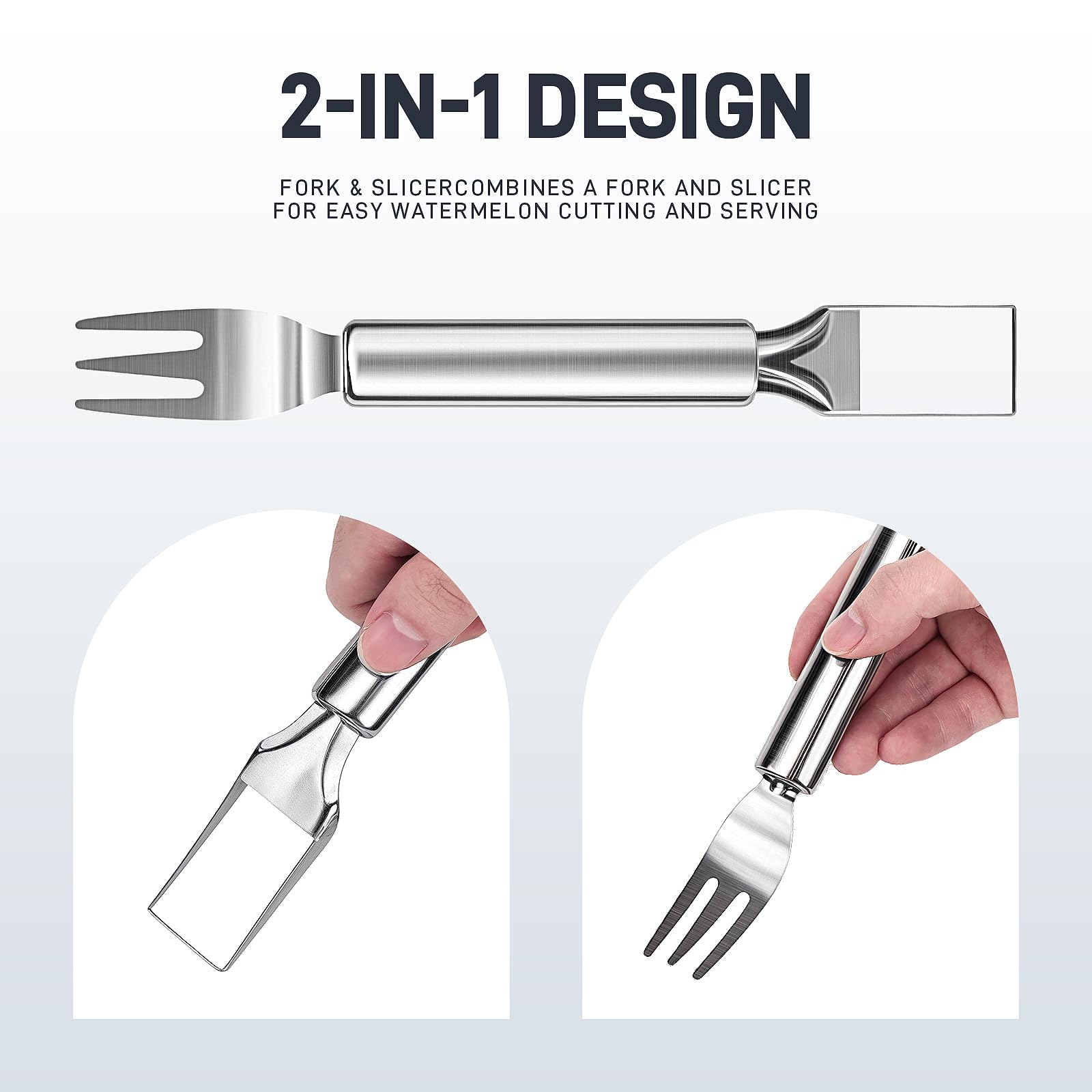 KMOSENIA Watermelon Fork Slicer Cutter, 2-In-1 Stainless Steel Fruit Cutter Tool, Kitchen Gadgets 2024, Household Essentials, Home Finds, Watermelon Slicer For Home Kitchen Party Camping Kitchen (2)
