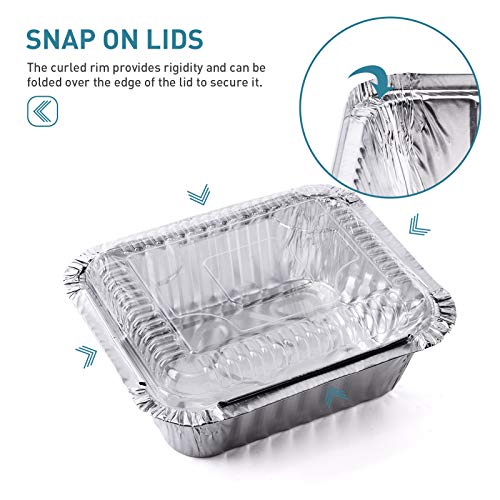 XIAFEI 1LB Aluminum Pans with Clear Lids (50PACK),Foil Pans - to Go Food Containers,Recyclable Aluminum Foil with Strong Seal for Freshness & Spill Resistance- 5.5"x 4.5"x 1.57"