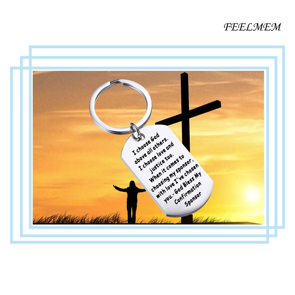 FEELMEM Confirmation Sponsor Gift Sponsor Keychain Sponsor Thank You Keychain Baptism Confirmation Sponsor Proposal Gift for Godparents Godmother Catholic Mentor Gift (silver)