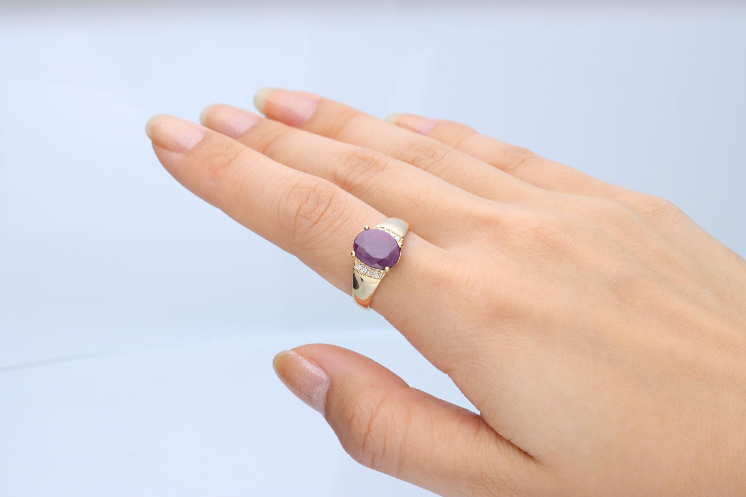 Gin & Grace 10K Yellow Gold 3Ct Genuine Opaque Ruby Ring with Diamonds for women | Ethically, authentically & organically sourced (Oval) shaped Ruby hand-crafted jewelry for her | Ruby Ring for women