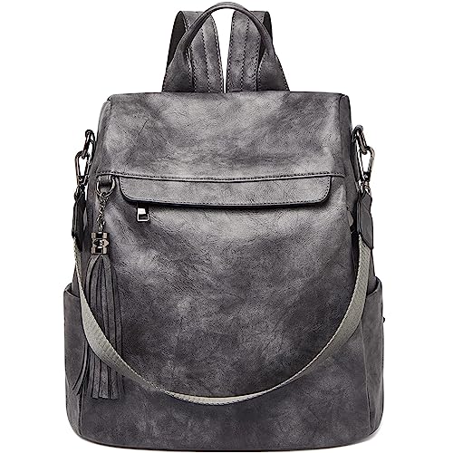 FOXLOVER Backpack Purse for Women Large Womens Backpack Leather Travel Backpack Fashion Backpack Purse Designer Ladies Shoulder Bags(Grey C)