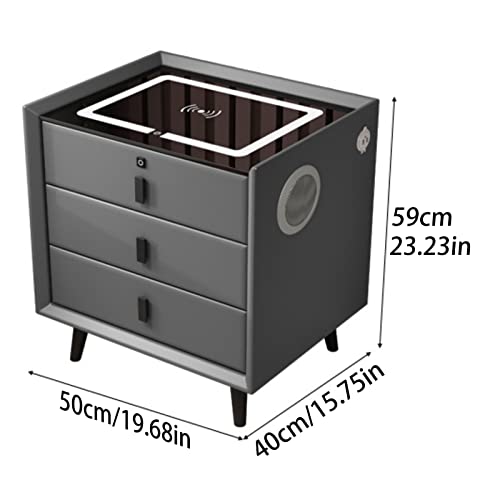 Night Stand with Wireless Charging Station USB Ports Smart Modern End Table Side Table with Fingerprint Lock Drawer (Color : A 3-Drawers, Size : C no Fingerprints)