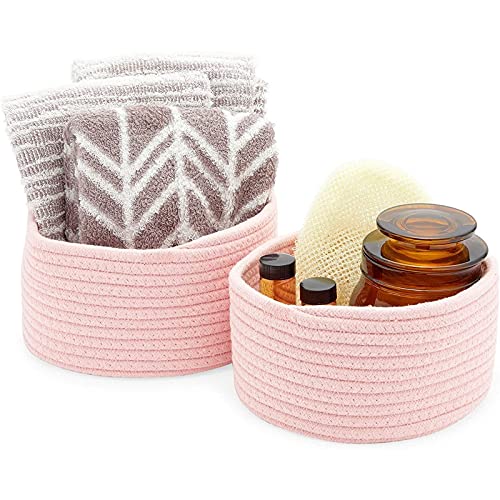 Farmlyn Creek Cotton Woven Baskets for Storage, Pink Organizers (2 Sizes, 2 Pack)