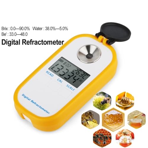 KYKYK Refractometer, Auto Refractometer Digital Honey Refractometer Sugar Syrup Meter 0-90.0% Brix Refractometer Baume Honey Concentration for Fruit, Homebrewing, Juice, Vegetables
