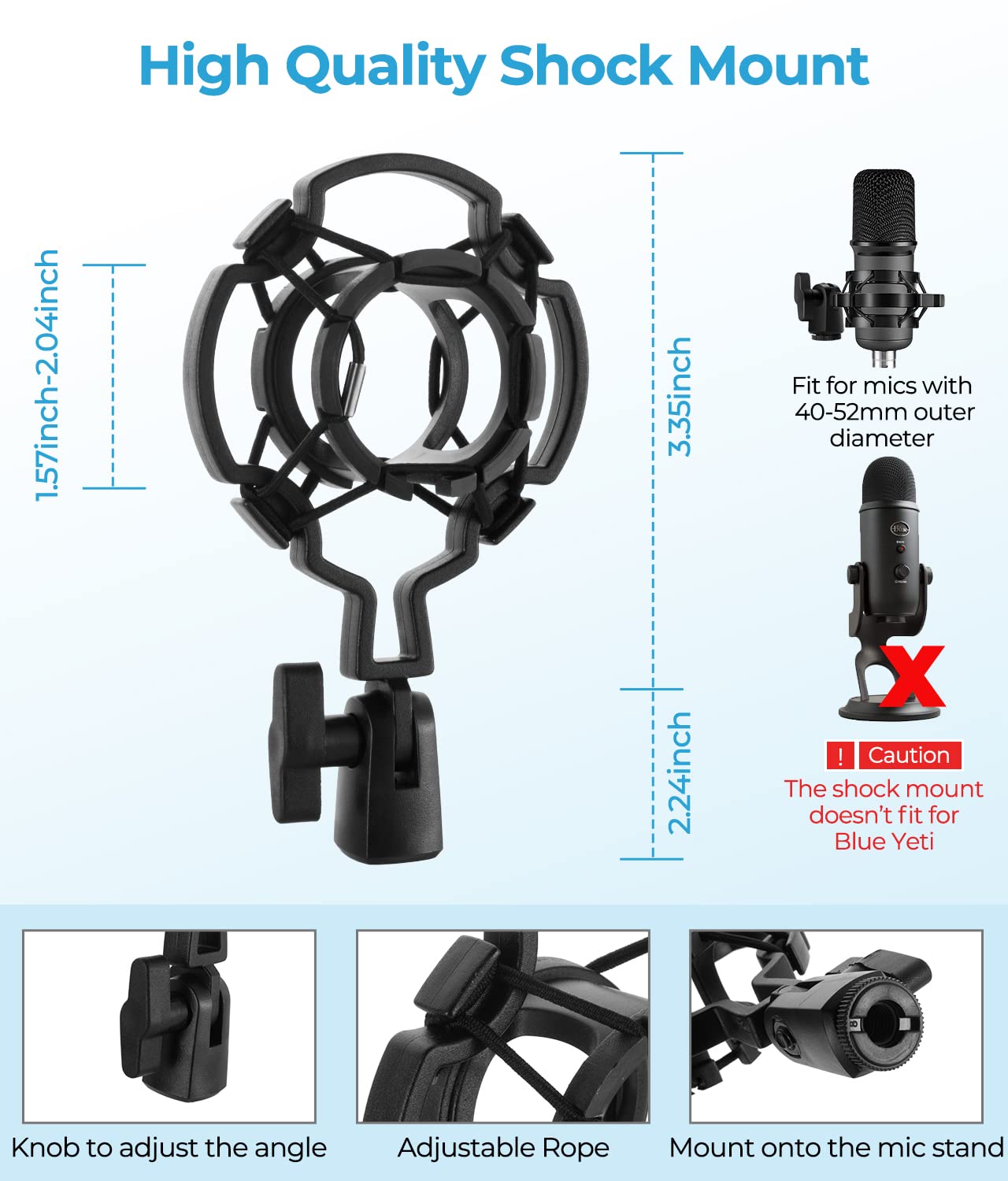 Hapcooky Mic Stand Desk with Weighted Base, Adjustable Height Table Microphone Stand with Shock Mount & 3/8" to 5/8" Adapter and Mic Clip for Blue Yeti, AT2020, Shure SM58, Condencer Microphone