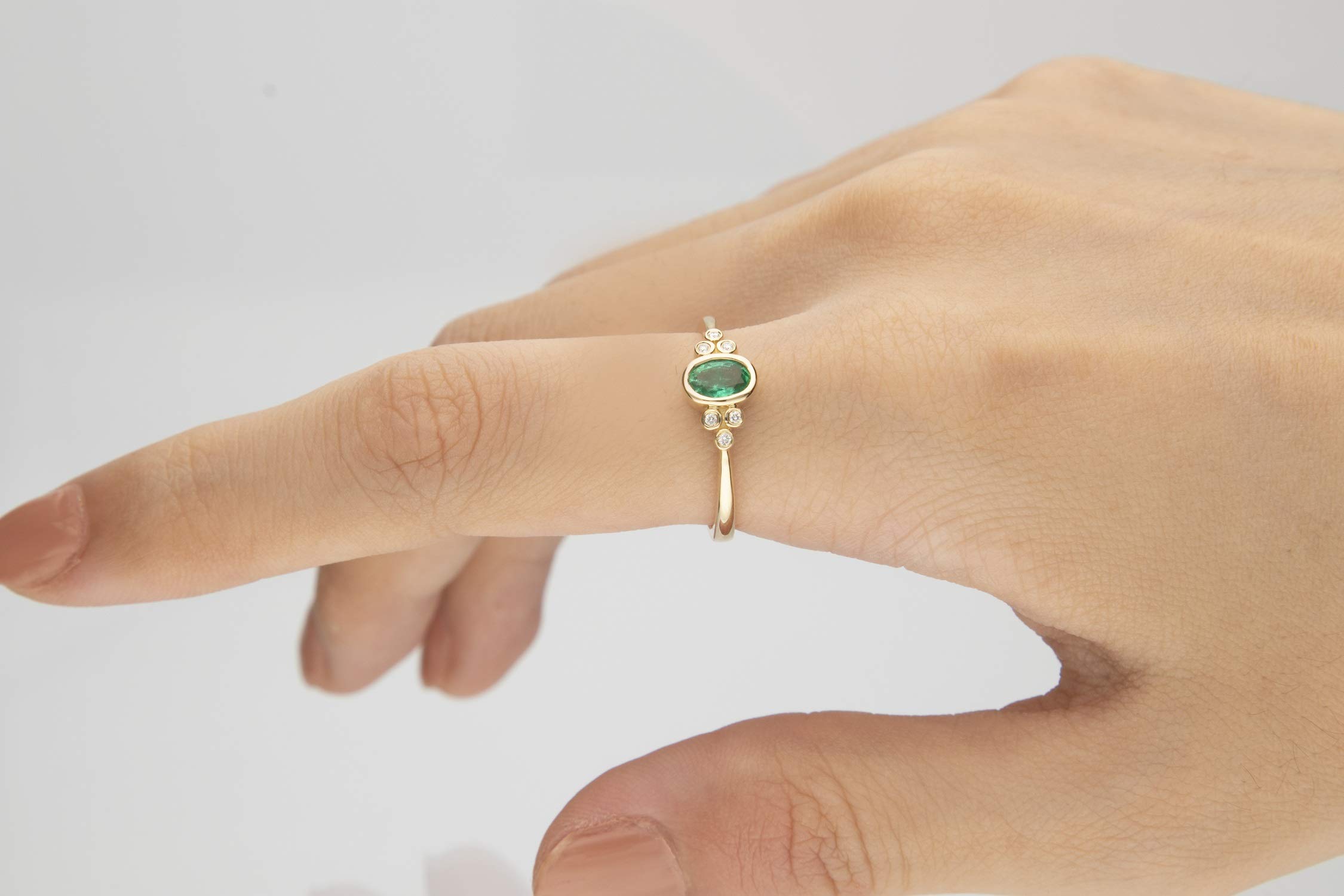 Gin & Grace 10K Yellow Gold Natural Emerald with Diamond (I1,I2) Propose Promise Ring for Women