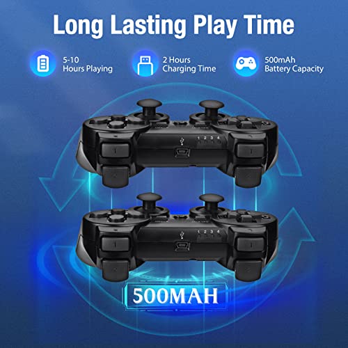 TESSGO PS3 Controller 2 Pack Compatible with PS-3, Rechargeable Game Wireless Controller with Upgraded Joystick for PlayStation 3