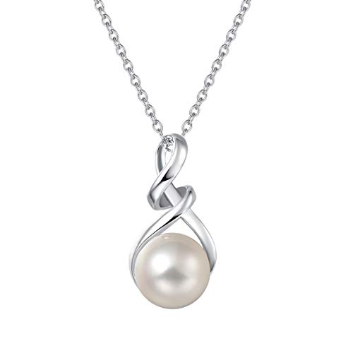FANCIME June Birthstone 925 Sterling Silver Twist Pearl Necklace with Genuine Quality 9-10mm Freshwater Cultured Pearls Fine Pearl Jewelry for Women