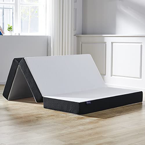 S SECRETLAND Folding Mattress, 4 inch Tri-fold Memory Foam Mattress Topper with Washable Cover, Foldable Mattress Topper for Camping, Guest – Twin Size, 75" x 38" x 4"