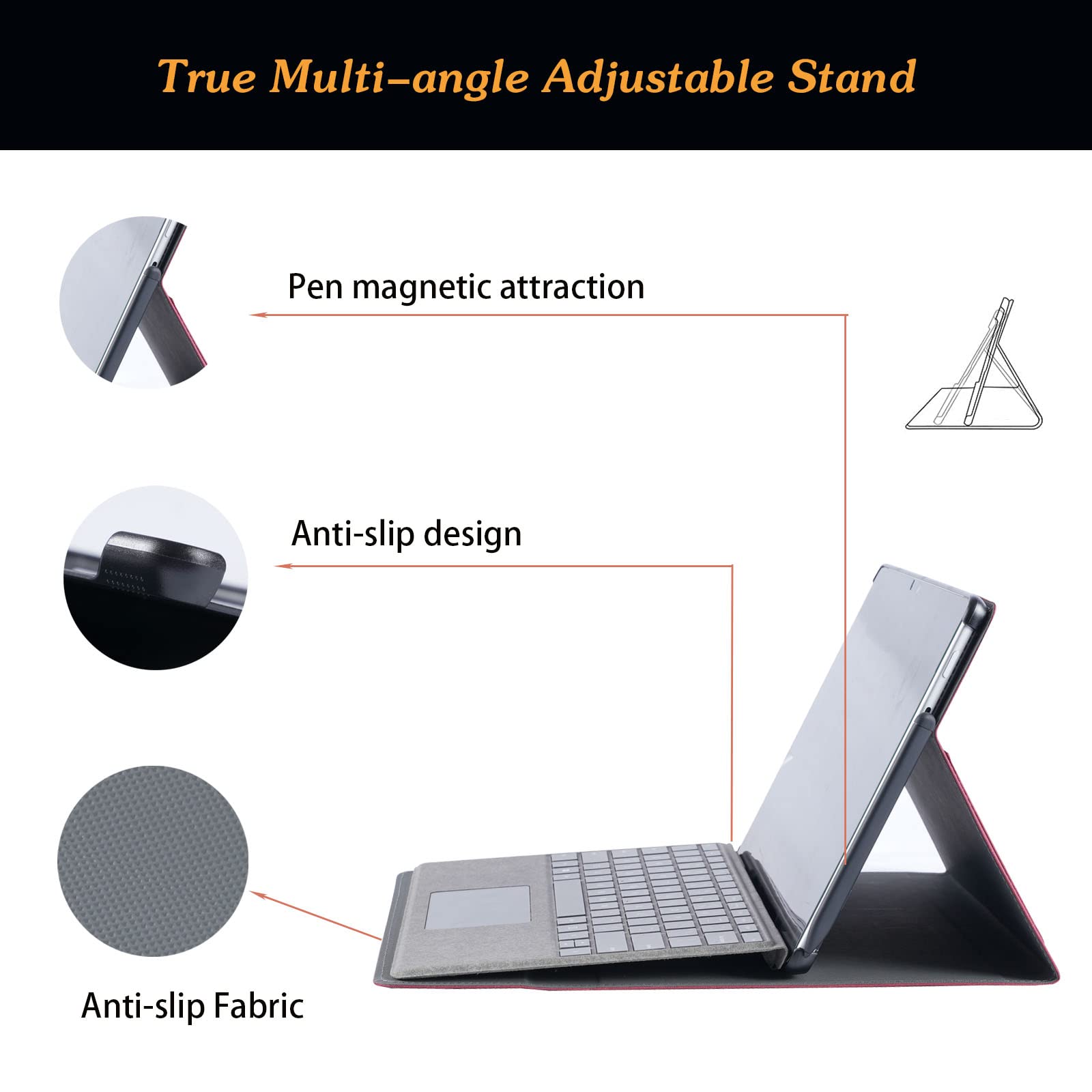 LWKJOY 13 Inch Case for Microsoft Surface Pro 8,Multi-Angle Protective Cover with Stylus Pen Holder for New Surface pro 8,2021 Surface pro 8 Fits Keyboard and Kickstand (Black)