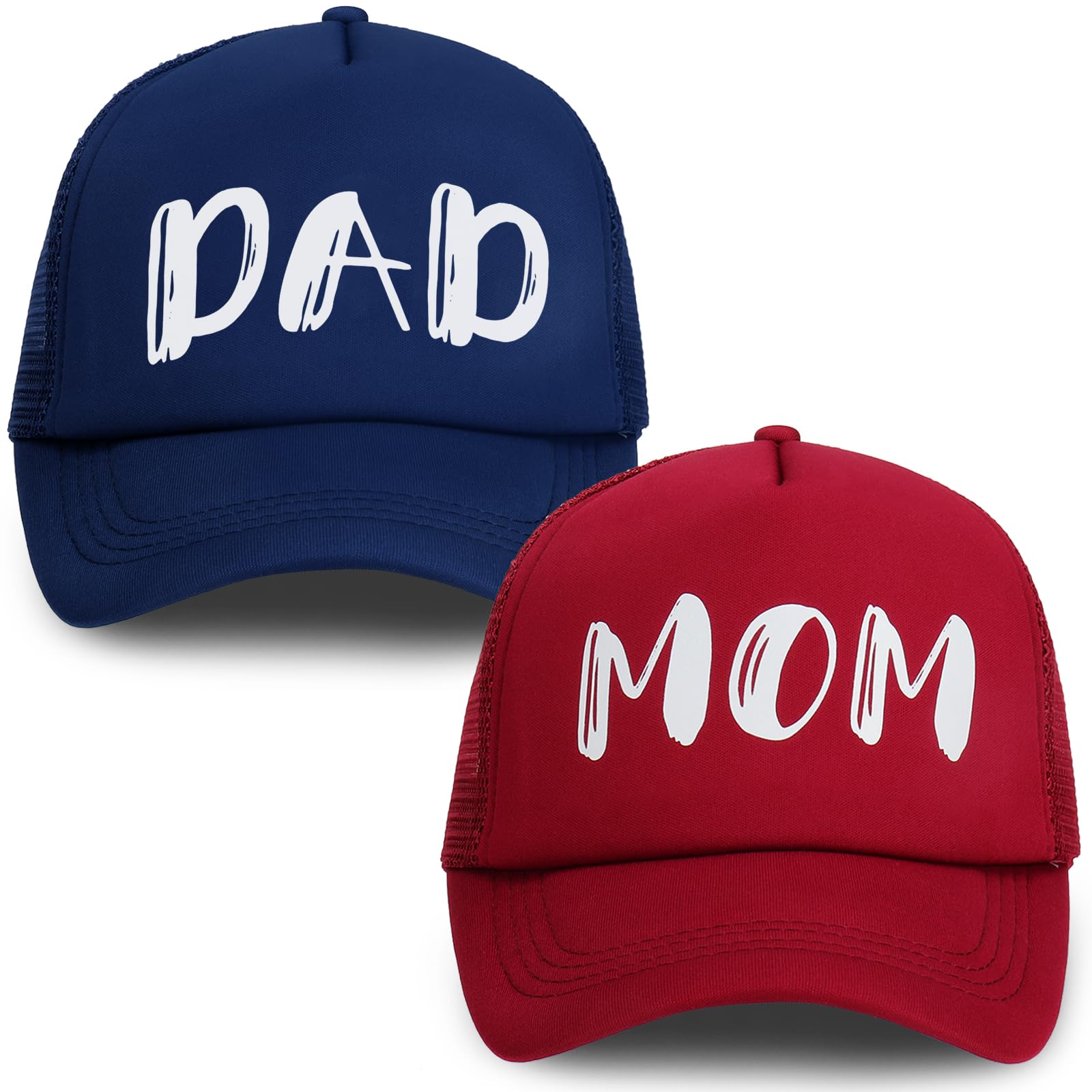 Forwe 2Pcs Dad and Mom Hats Fathers Day Mom Dad Gifts Trucker Hats Adjustable Mesh Baseball Cap(US, Alpha, One Size, DAD+Dad's Dude)