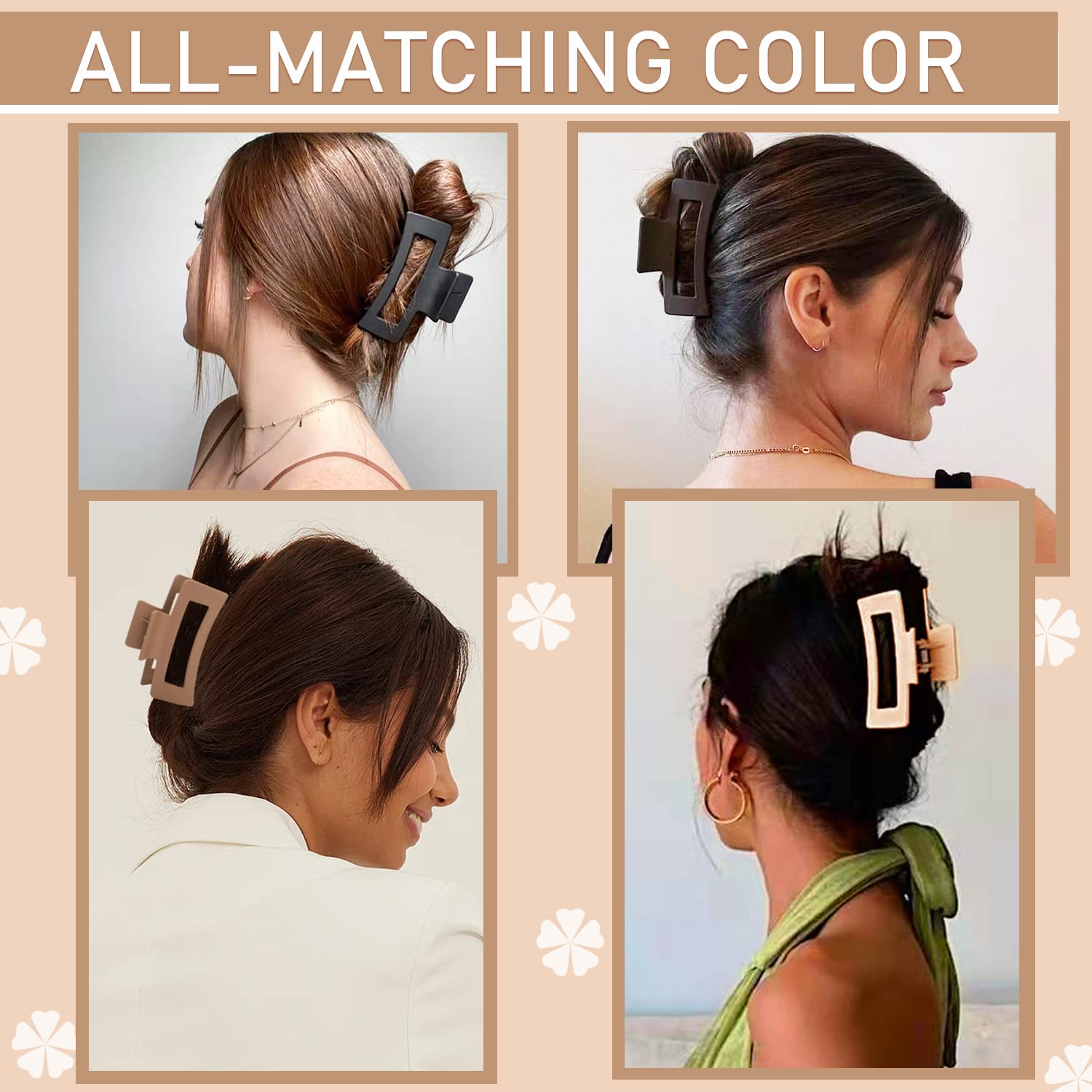 Vintage Matte Hair Claw Clips for Women and Girls - Strong Hold for Thick & Thin Hair (4pcs 4.3 Inch + 4pcs 3.54 Inch)