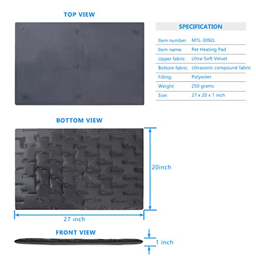 Mantuole Pet Heating Pad, Portable USB Power Heated Pet Mat for Puppy and Kitty, 27x20 inch, for Small to Medium Size Dog and Cat. with 20000mah Battery