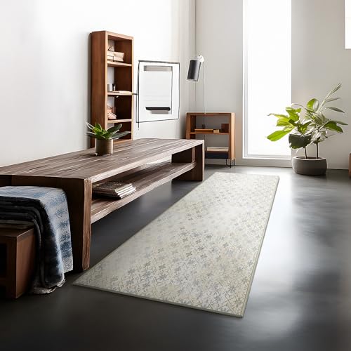 Phantoscope Hallway Runner Rug 2'x6' - Boho Washable Non-Slip Kitchen Rug Runner Ultra-Thin Geometry Distressed Accent Throw Rug for Entryway Laundry Bathroom Bedroom, Teal Floral/Beige