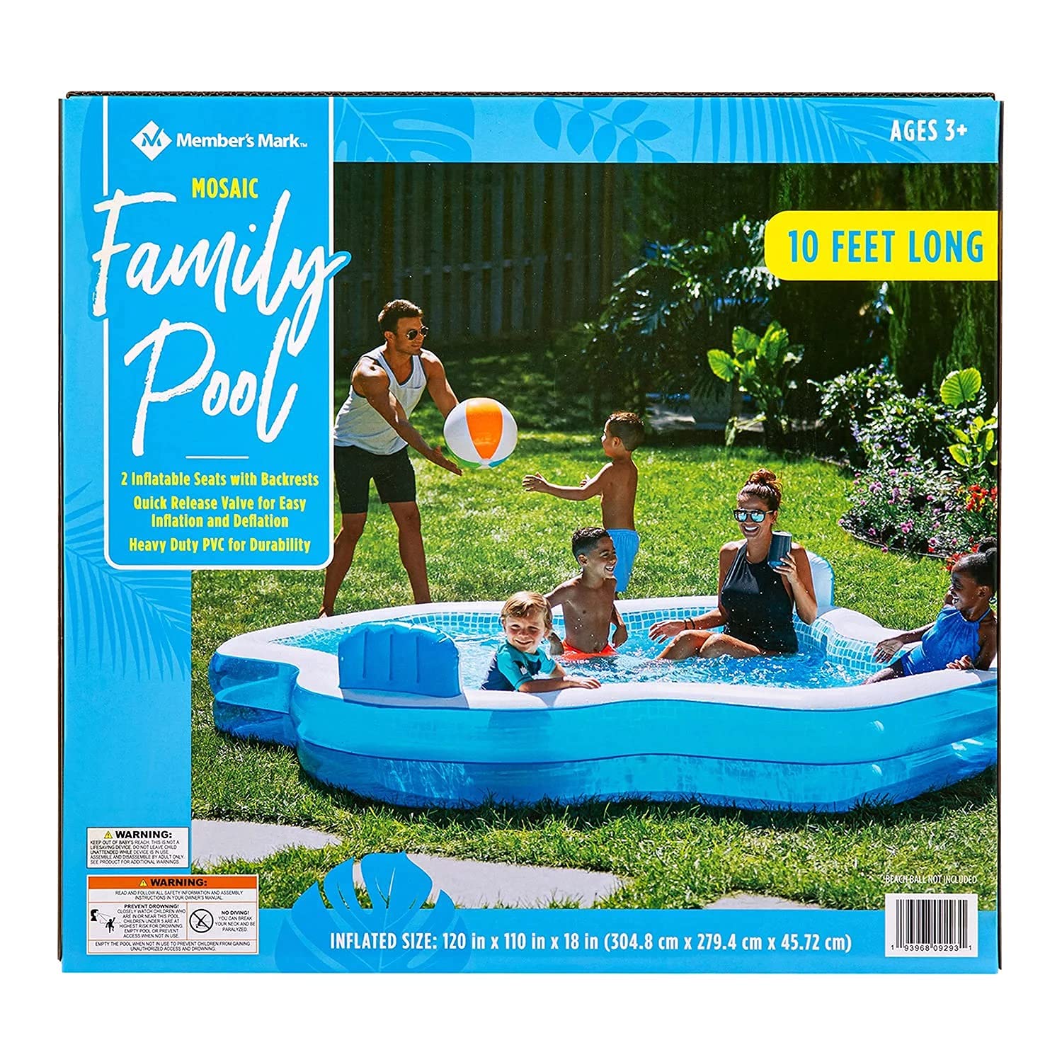 Elegant Family Pool 10 Feet Long 2 Inflatable Seats with Backrests. New Version