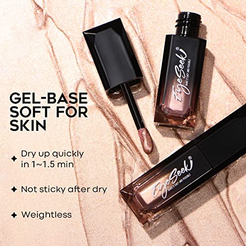 EYESEEK Liquid Eyeshadow Metallic Brown Eye Makeup Set, Brilliant Cream Gel Highlighter Shimmer Glitter Shadow Champagne Blush Brightener Eyeliner, Rose Gold Eyes Liner Make Up Kit Holographic Sets