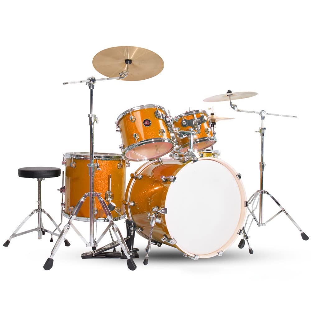 Full Size Drum Drum Set Kit, 5 Piece Shelf Drum, Complete Professional Percussion Kit,Yellow
