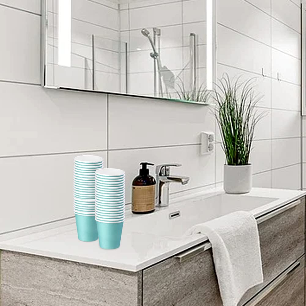 Fedmut (50 Pack 3oz Blue Disposable Paper Cups, Small Bathroom Cups, Mouthwash Cups, Hot Cups, Ideal for Snack, Water, Coffee, Drink, Party,Home.