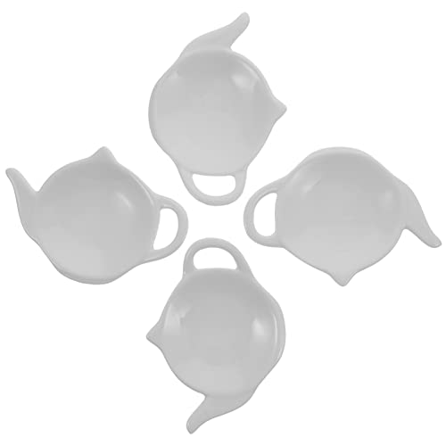 Zerodeko 4pcs Ceramic Tea Bag Saucer Teapot Shape Teabag Coaster Tea Bag Holder Spoon Rests Snack Storage Tray Wasabi Seasoning Dish for Tea Bag for for Soy Sauce Dessert White