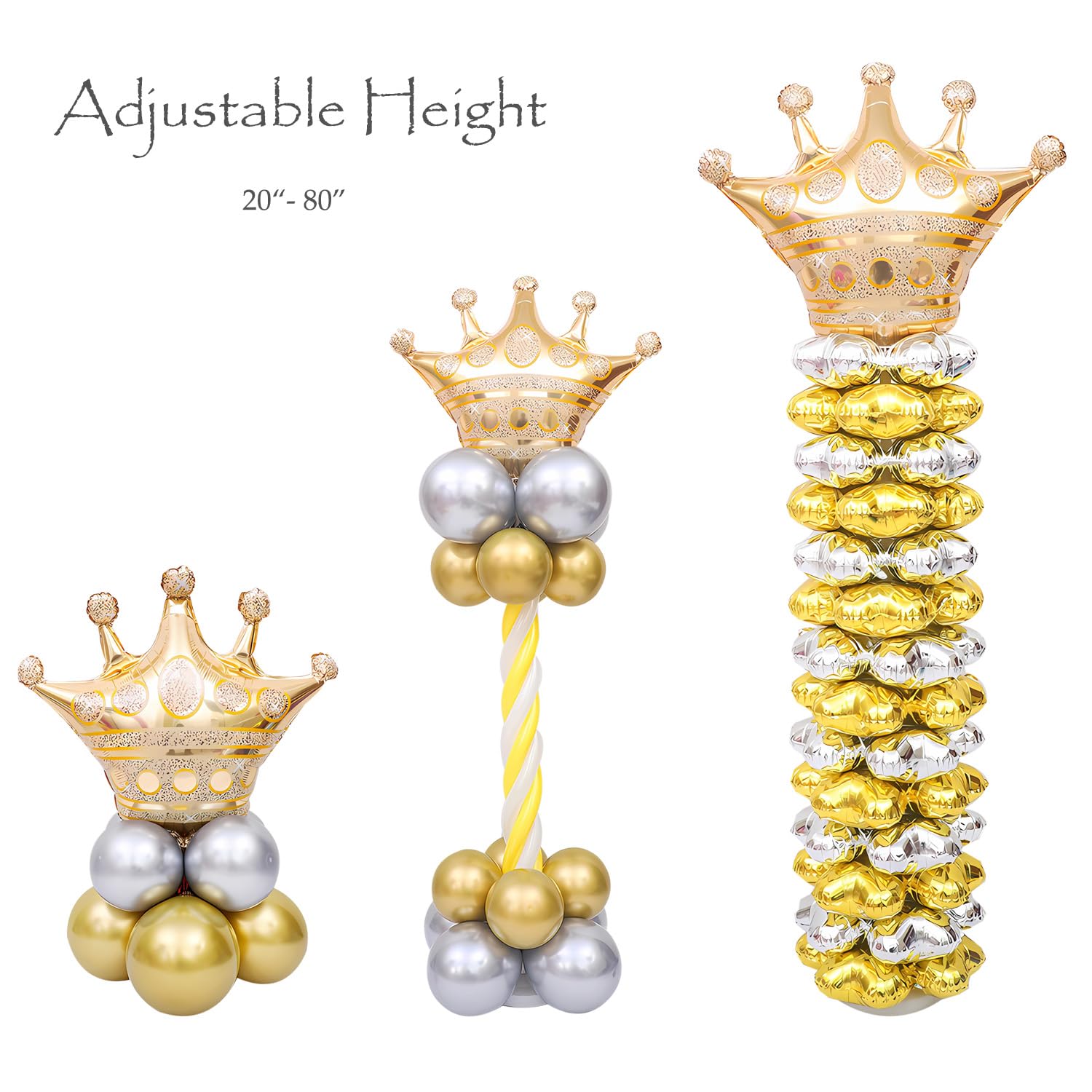 Metal Balloon Column Stand Kit Set of 2, 80 Inch Height Adjustable Balloon Tower Holder for Birthday, Wedding, Baby Shower, Graduation Party Decoration (2 sets)