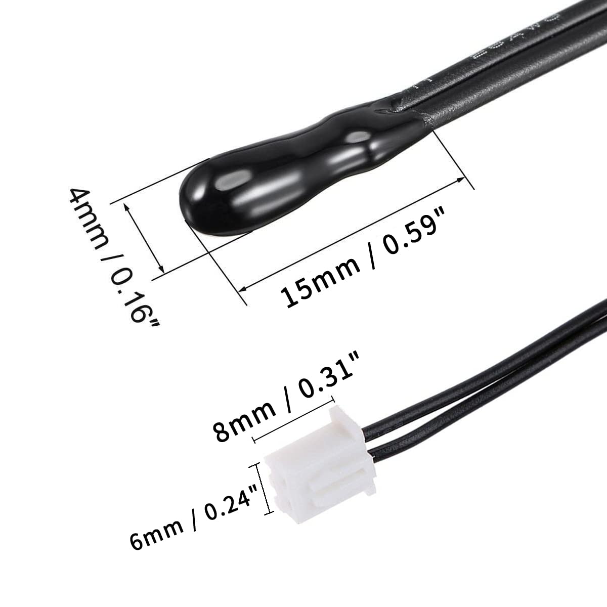 KOKISO 100K 3950 Ohm NTC Thermistor Temperature Sensor Probe,1% Precision Cable Length 1M with XH2.54-2P Plug for Air Conditioner (Pack of 5)