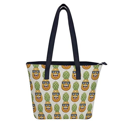 Happy Pineapple Women's Tote Bag PU Leather Shoulder Bag Handbags Purse For Work Shopping Travel