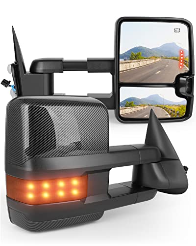 YISHUEE Tow Mirrors Compatible for 2003-2006 for Chevy for GMC Sierra Pickup Yukon XL Yukon Denali Cadillac Escalade All Model Side Mirror with Power Heated Turn Signal Light Black Carbon Fibre 1 Pair