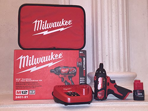 MILWAUKEE ELECTRIC TOOL 2401-22 M12 Cordless 12V Lithium-Ion Screwdriver with Two Batteries, Charger and Case, 1" x 1" x 1"