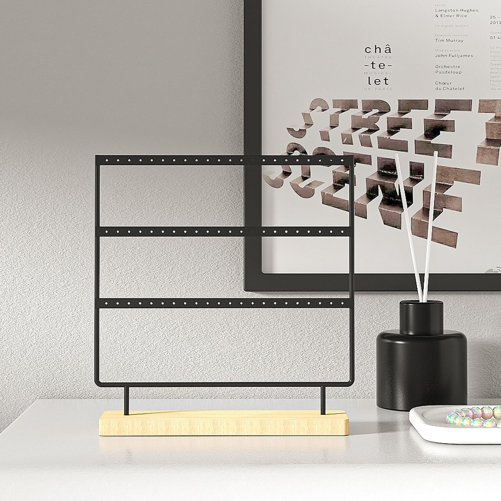Julysky Earring Holder Organizer,Earring Holder Stand for Hanging Earrings,Earring Display Stand,Earring Organizer Stand,Earring Tree (Black, 3 Layers)