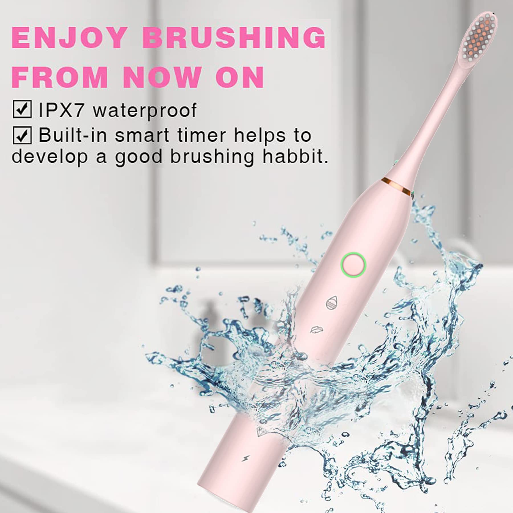 Lukern 2 Pack Clean Toothbrush for Adult Soft Toothbrushes Standard Size with 8 Brush Heads Travel Use (Black+Pink)