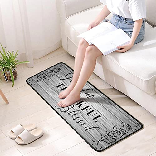 Grateful Thankful Blessed Kitchen Rugs Set of 2 Grey Non-Slip Kitchen Rug and Mat Cushioned Comfort Kitchen Standing Rug for Kitchen Floor Farmhouse Thanksgiving Decor 17"x47"+17"x30"