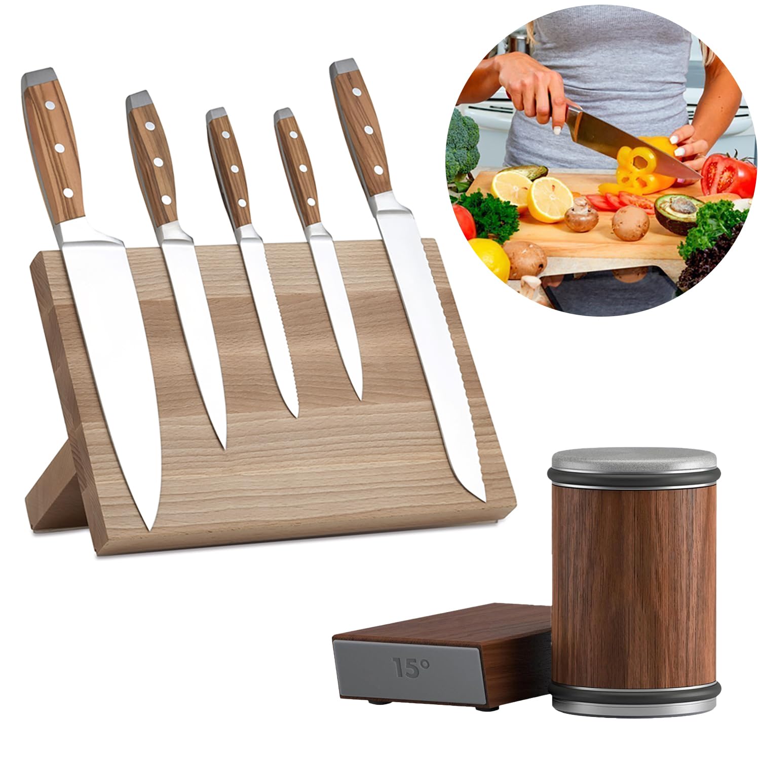 LESHP Rolling Knife Sharpener Tool, Roller Edge Countertop Knife Sharpener Kit Set Industrial Diamond Kitchen Knife Stone Set for Steel of Any Hardness and Two Grinding Angles of 15° and 20° (brown)