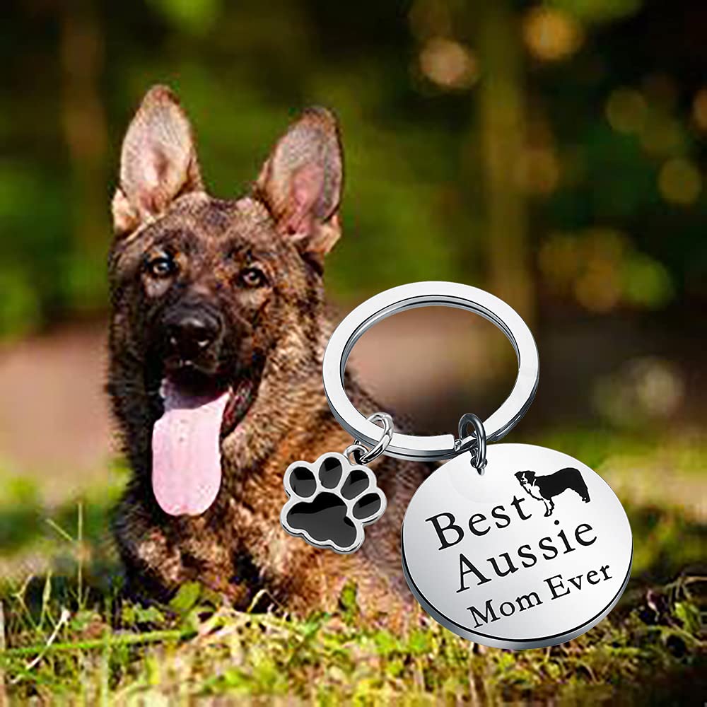 FOTAP Australian Shepherd Keychain Best Aussie Mom Ever Jewelry Australian Shepherd Gifts Aussie Dog Lover Gift Dog Mom Gift (Aussie Mom)