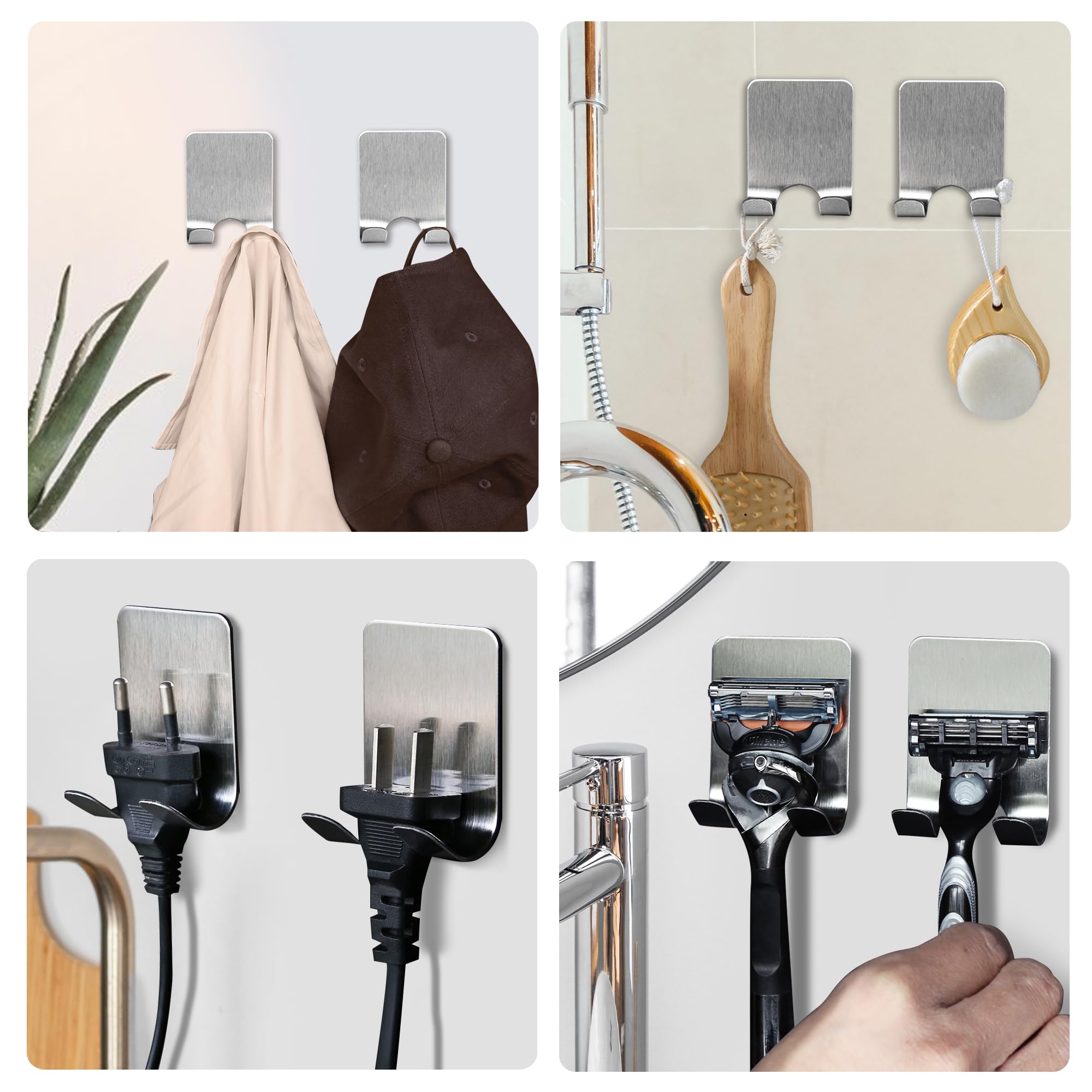 klasit Razor Holder for Shower,Silvery Stainless Steel Razor Holder, Waterproof Self-Adhesive Shaver Holder,Simple Installation,Hanger Hooks for Bathroom or Kitchen Organisation