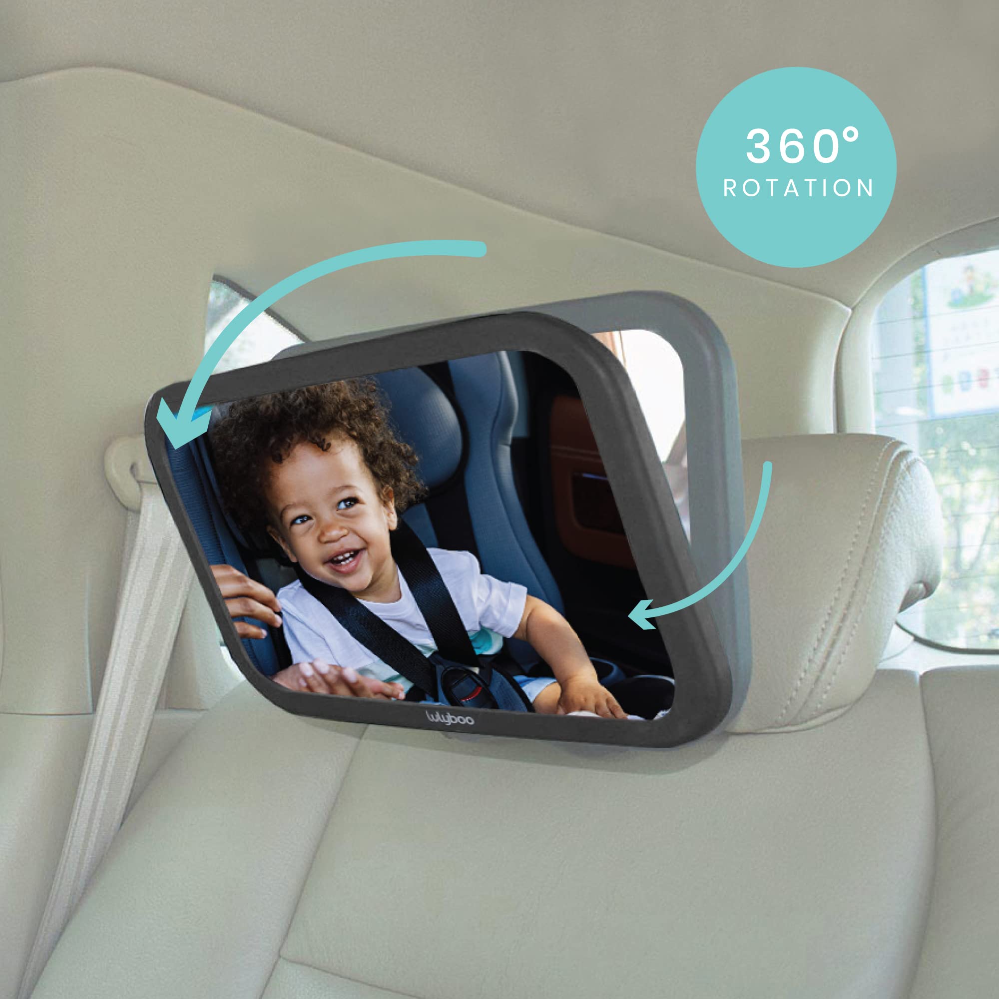 Lulyboo Large Baby Mirror for Car with 360° Rotation, Adjustable Rear Facing Car Seat Mirror, Black