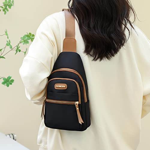 Small Sling Bag for Women, Crossbody Pack Sling Chest Bag for Women Men (Black)