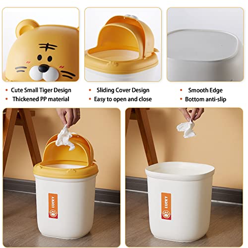 YISTOS Cute Flip Trash Can ,Plastic Waste Garbage Can,Tiger Waste Can ,Cute Animal Shape Trash Cans Kawaii Trash Can Cute Tiger Trash Can for Home, Office, Bathroom, White, a