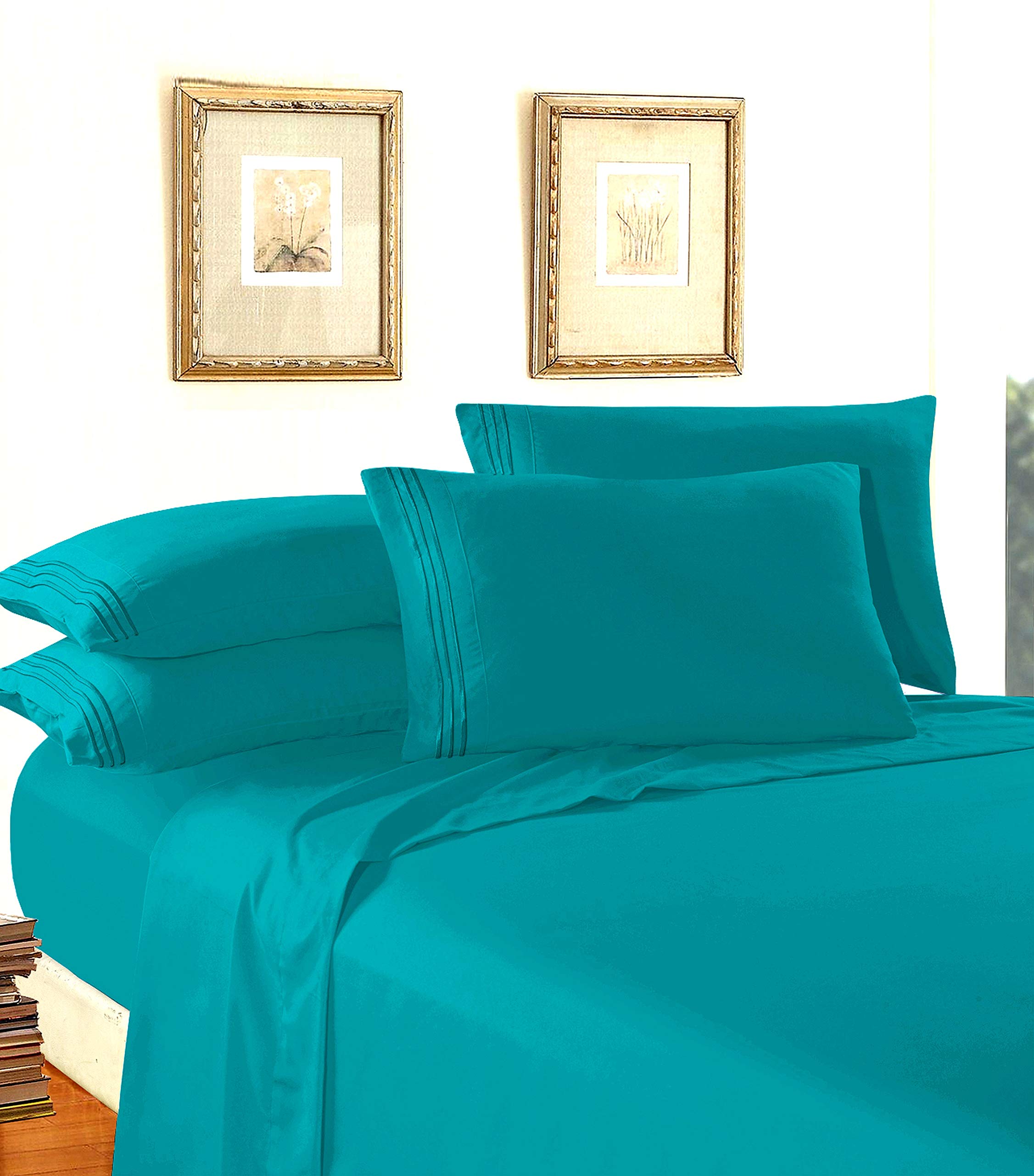Elegant Comfort Luxury 1500 Premium Hotel Quality Microfiber 4-Piece Sheet Set - Wrinkle Resistant, All Around Elastic Fitted Sheet, Deep Pocket up to 16", Queen, Turquoise