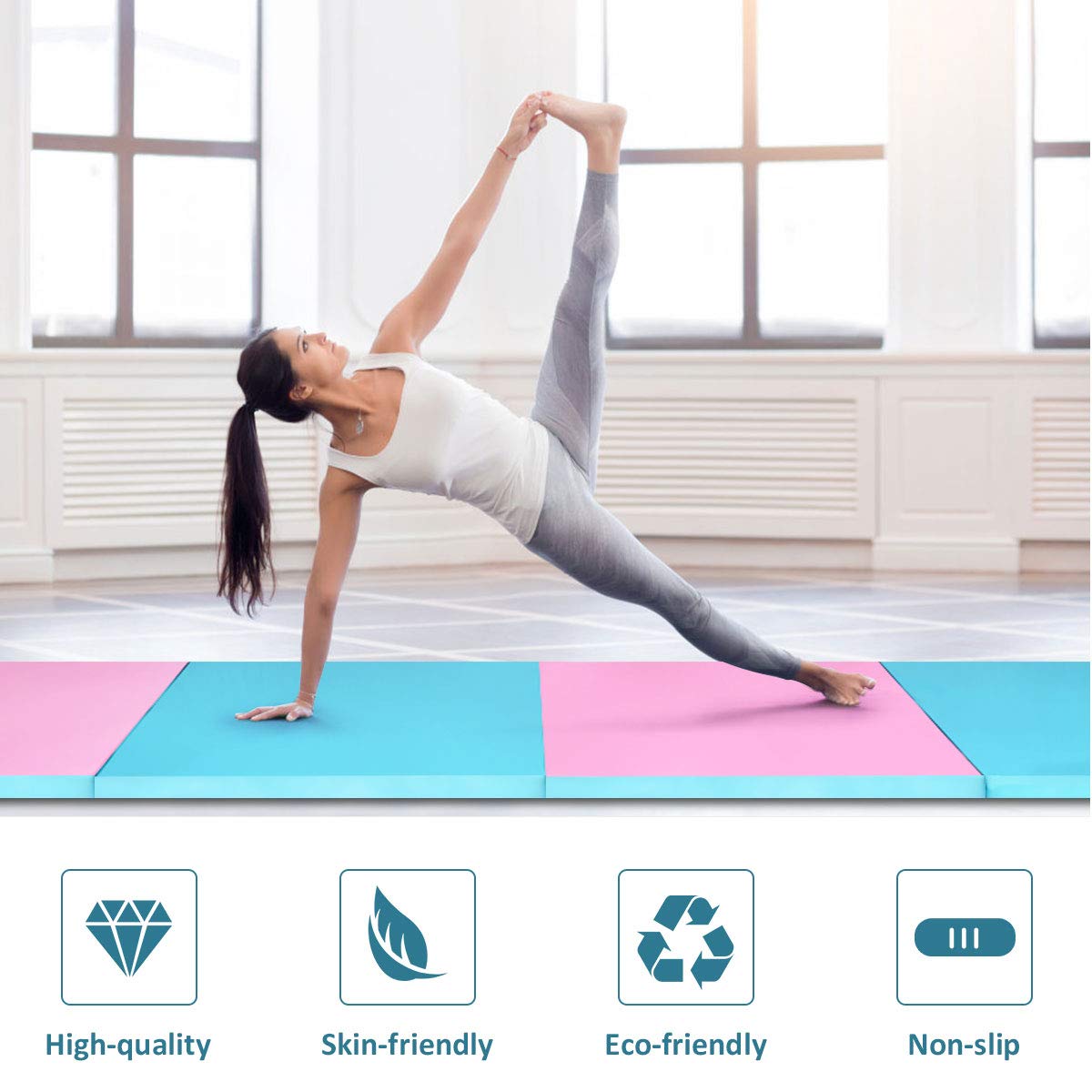 Giantex 4'x10'x2 Thick Gymnastics Mat, High Density Anti-Tear Folding Gymnastics Exercise Mats w/Carrying Handles, Hook and Loop Fastener