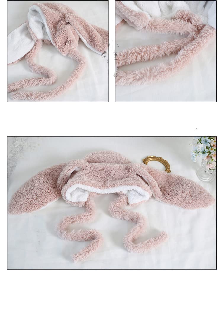 Jilneed Cute Bunny Hat Women Plush Rabbit Ear Funny Lolita Sweet Kawaii Winter Fluffy Fleece Warm Hat Cap Cosplay Accessory (pink)