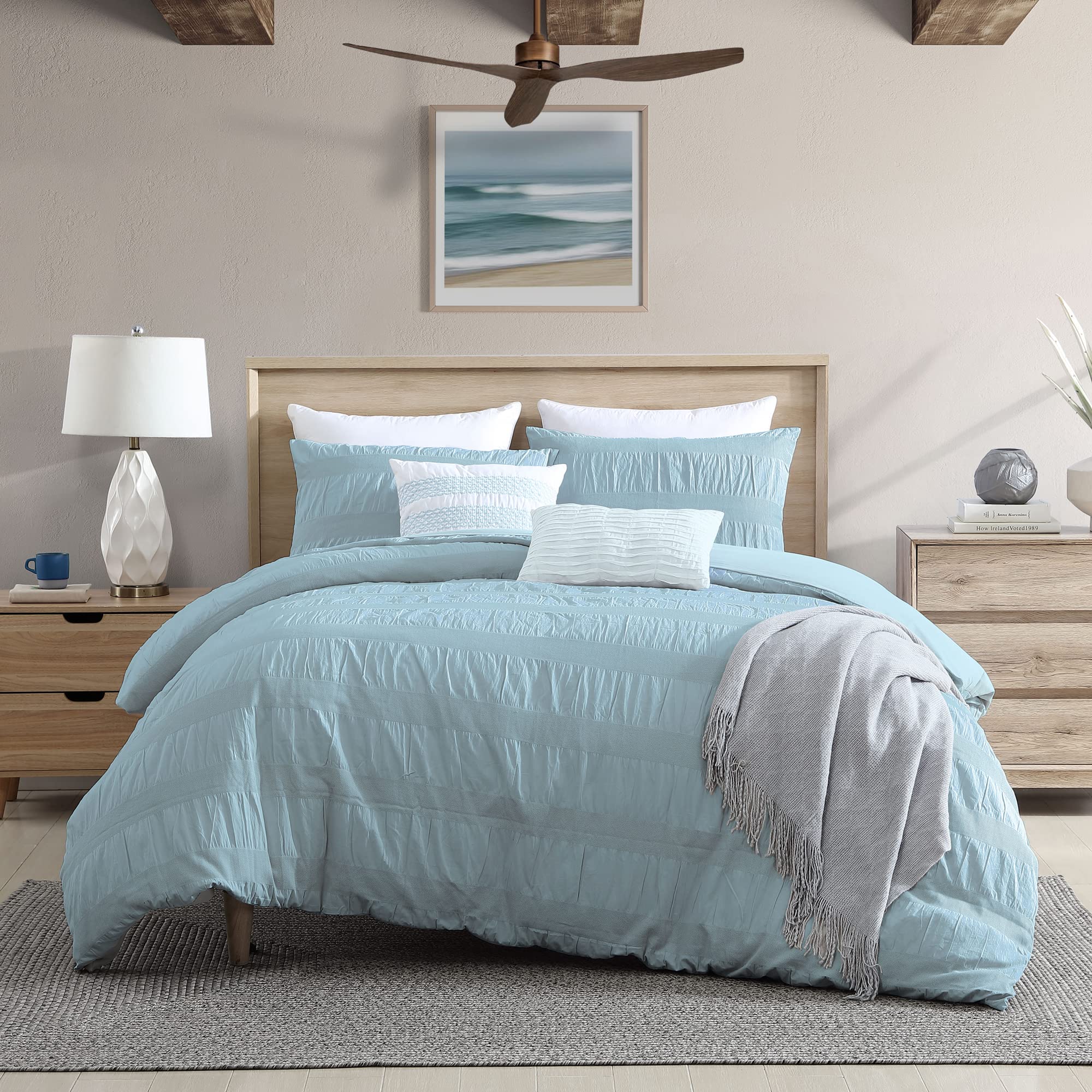 Swift Home Moselle 100% Cotton Ruched & Waffle Weave Bedding Duvet Cover Set, All Season & Breathable, Oeko-TEX Certified – White, Full/Queen (Comforter NOT Included)