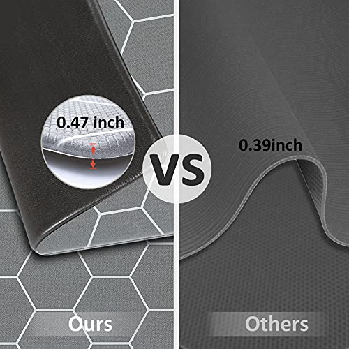 Gray Kitchen Mats for Floor,PVC Cushioned Anti-Fatigue Comfort Mat,2 Piece 0.47in Super Thick Kitchen Rugs【59In】 for Kitchen Sink Office Laundry Room