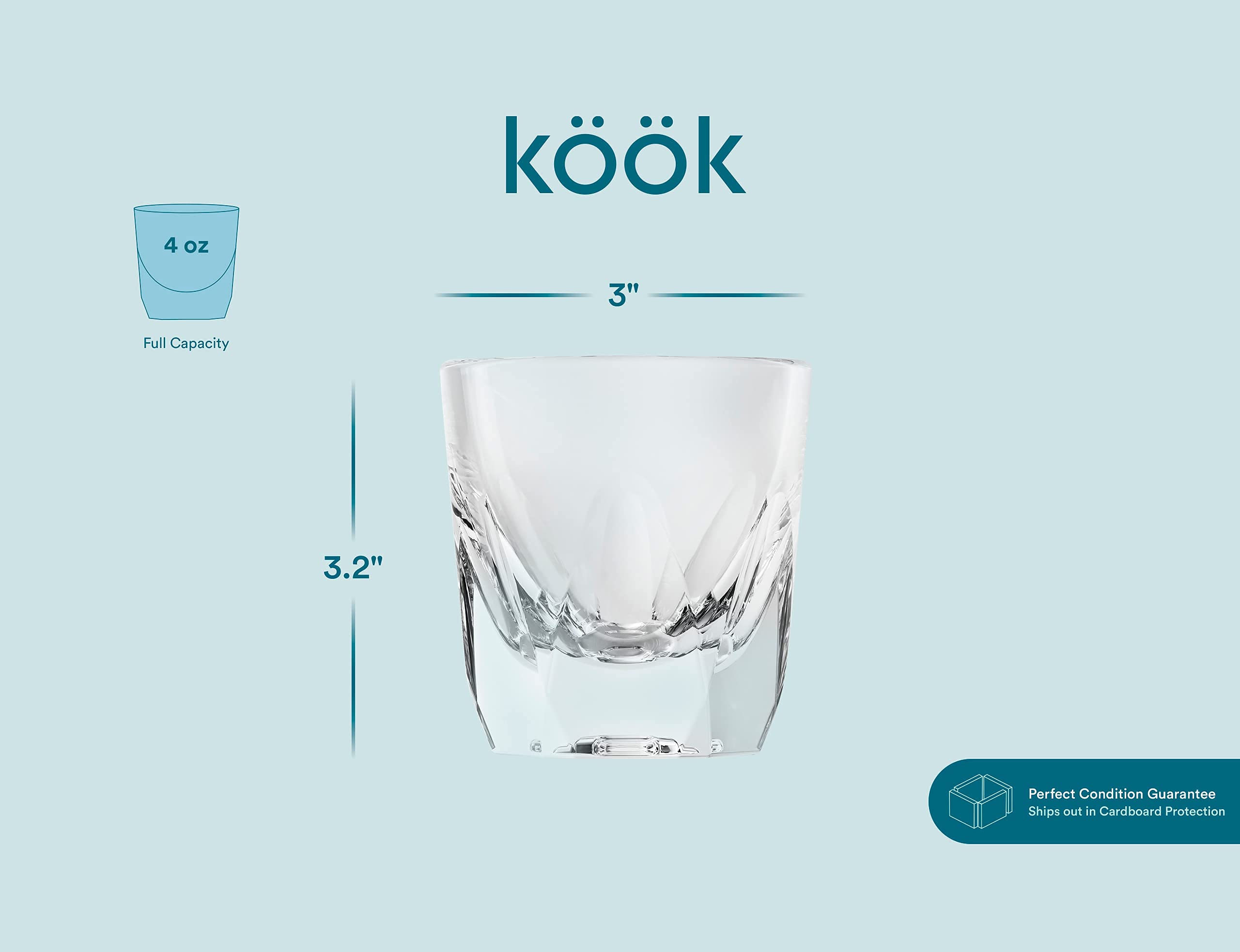 KooK Cortado Glass Set, Double Shot Glasses, For Drinking Espresso, Whiskey Bourbon, Scotch, and juices. Small Liquor Cups, Clear Glassware, Dishwasher Safe, 4 oz, Set of 6